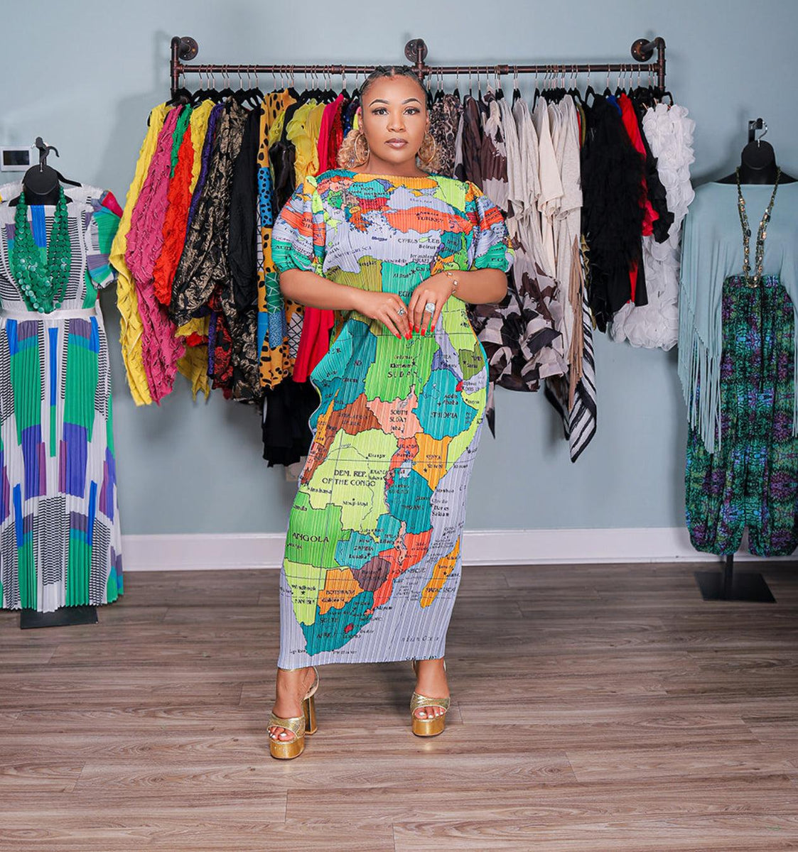 World Map Pleated Maxi Dress – Jazz It Up Boutique